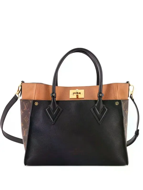 LOUIS VUITTON On My Side Tote Bag Leather With Monogram Canvas Mm - Black