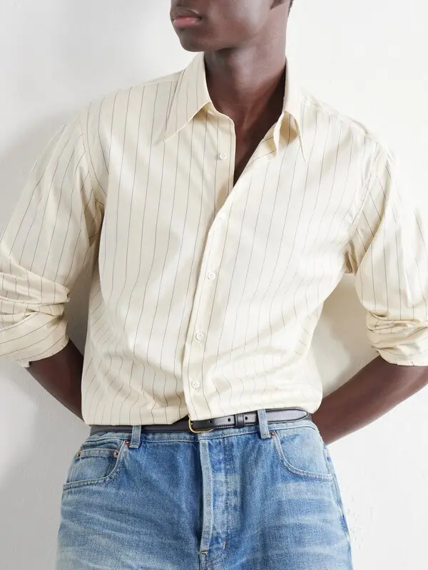 Husbands Striped Cotton And Lyocell-blend Poplin Shirt