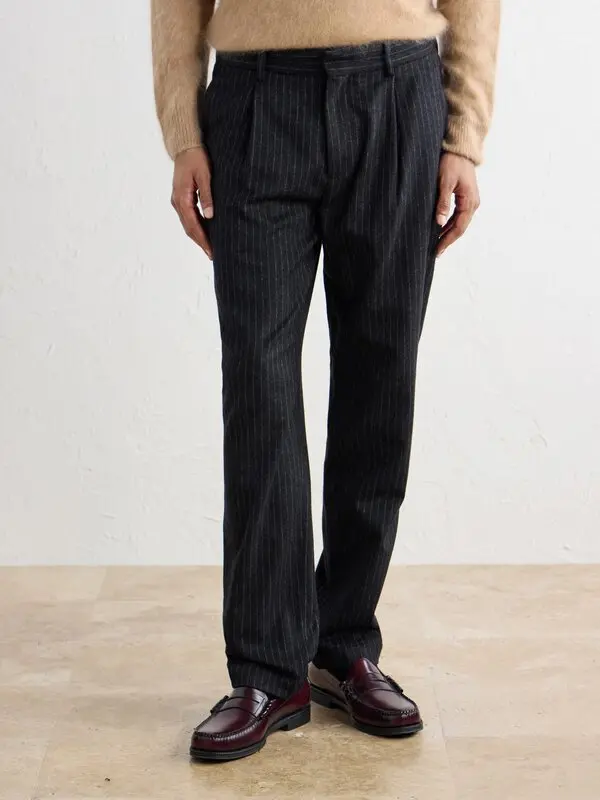Barena Venezia Straight-leg Pleated Pinstriped Wool-blend Trousers