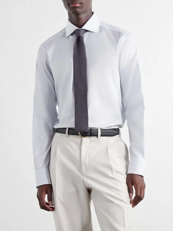 Zegna Cutaway-collar Striped Cotton-poplin Shirt