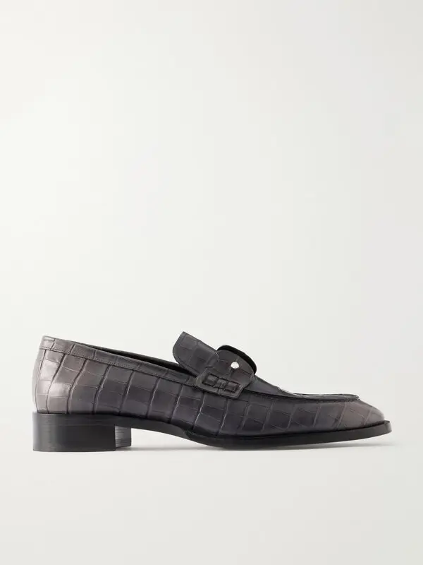 CHRISTIAN LOUBOUTIN Chambelimoc Croc-effect Leather Loafers - Black