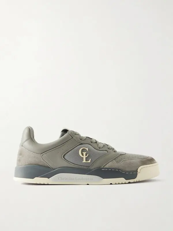 CHRISTIAN LOUBOUTIN Bsktball 1 Suede And Mesh-trimmed Leather Sneakers - Gray