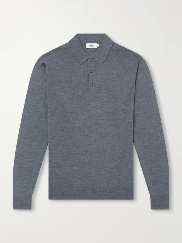 Altea Wool, Silk And Cashmere-blend Polo Sweater - Gray
