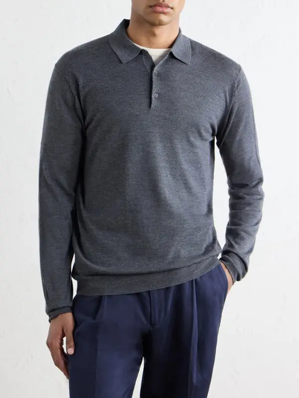 Altea Wool, Silk And Cashmere-blend Polo Sweater - Gray