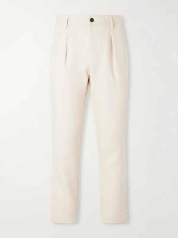 Mr P. Tapered Pleated Cotton And Cashmere-blend Trousers - Neutrals
