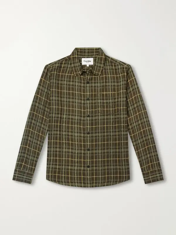 CORRIDOR Crinkled Checked Cotton-blend Shirt