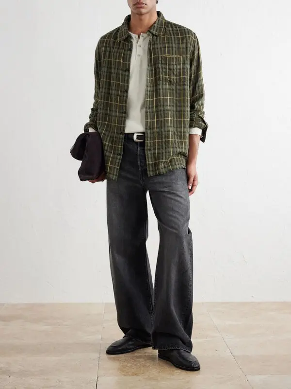 CORRIDOR Crinkled Checked Cotton-blend Shirt