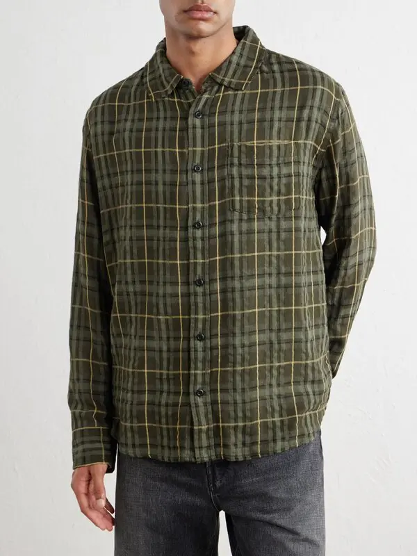 CORRIDOR Crinkled Checked Cotton-blend Shirt