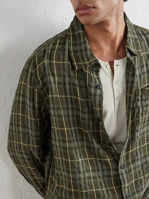 CORRIDOR Crinkled Checked Cotton-blend Shirt