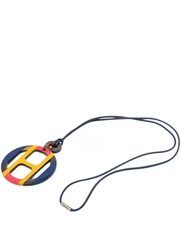 Hermès 2010-2026 Buffalo Horn H Equipe Pendant Necklace Costume Necklace - Blue