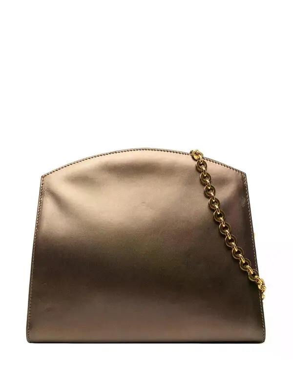 FERRAGAMO 2010-2026 Metallic Calfskin Chain Shoulder Bag - Brown