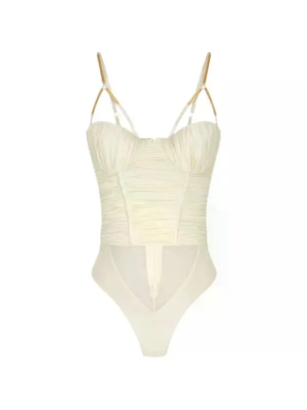 Elisabetta Franchi Draped Gold-tone-plaque Bodysuit - Neutrals