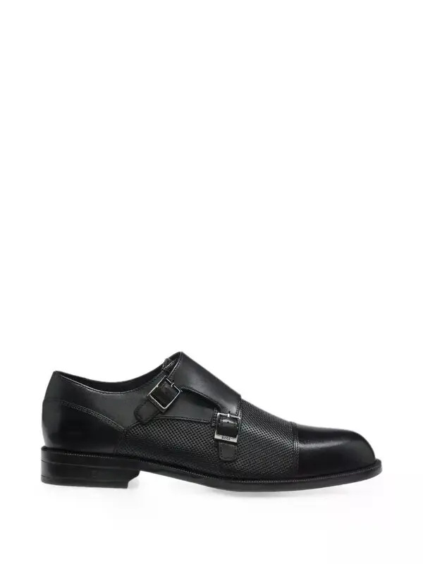 BOSS Double Monk Shoes In Leather With Perforated Detail
