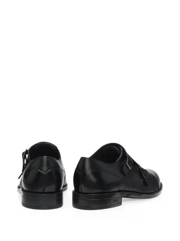 BOSS Double Monk Shoes In Leather With Perforated Detail