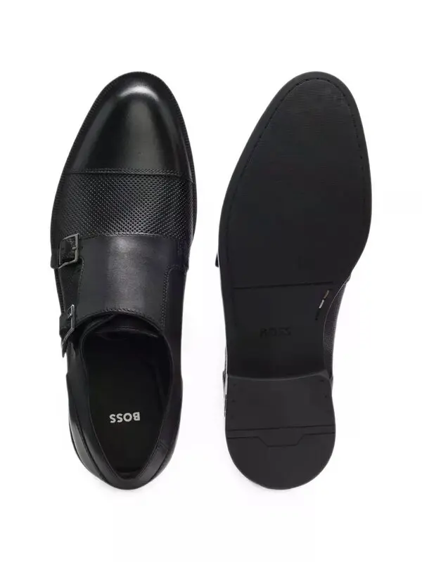 BOSS Double Monk Shoes In Leather With Perforated Detail