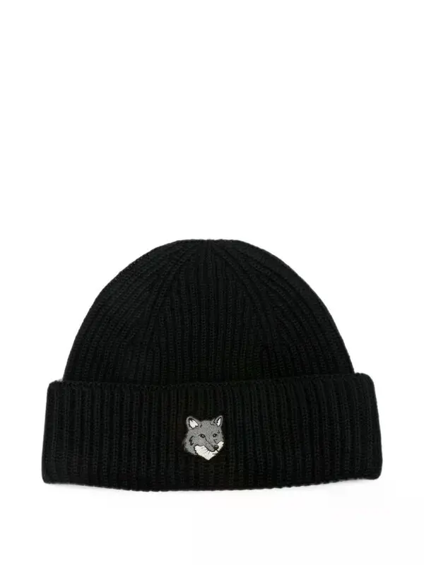 Maison Kitsuné Ribbed-knit Beanie Hat - Black