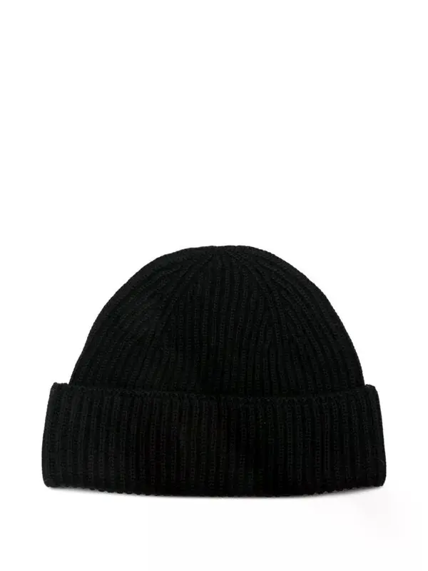 Maison Kitsuné Ribbed Knit Beanie Hat - Black