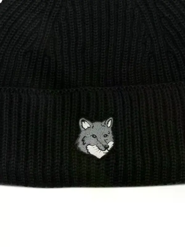 Maison Kitsuné Ribbed Knit Beanie Hat