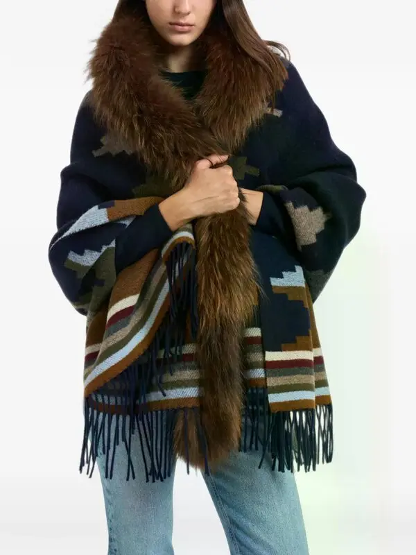 BAZAR DELUXE Fur-trim Geometric-pattern Scarf