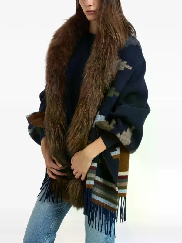 BAZAR DELUXE Fur-trim Geometric-pattern Scarf