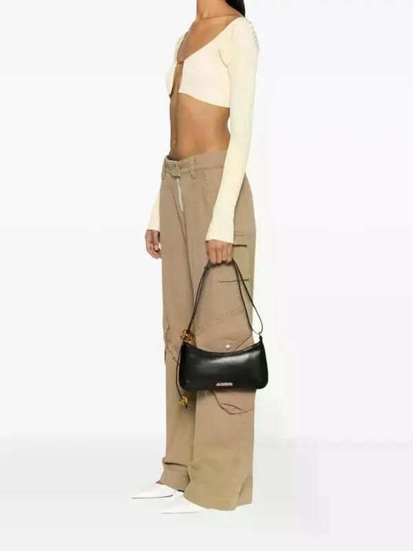 Jacquemus Pearl-embellished Leather Shoulder Bag - Black