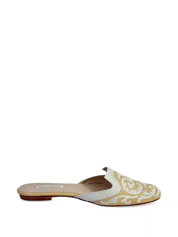 Oscar De La Renta Embroidered Raffia Mules - Neutrals