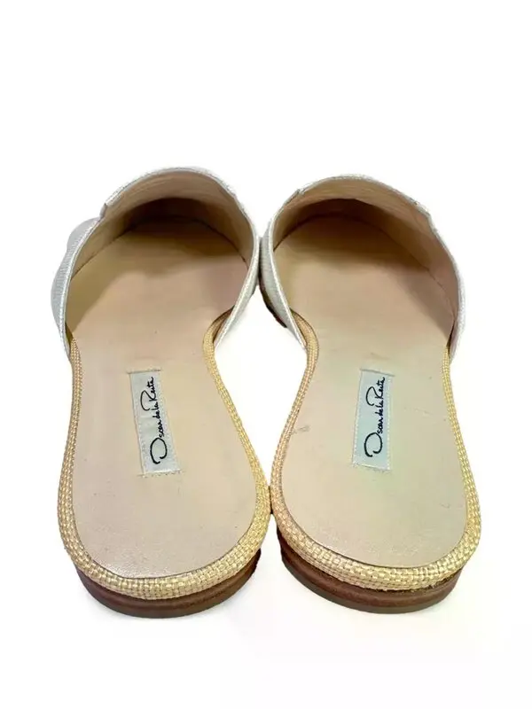 Oscar De La Renta Embroidered Raffia Mules