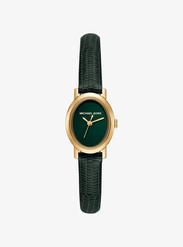 Michael Kors Petite Maude Gold-tone And Lizard Embossed Leather Watch In By - Green