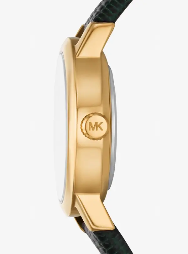 Michael Kors Petite Maude Gold-tone And Lizard Embossed Leather Watch - Green
