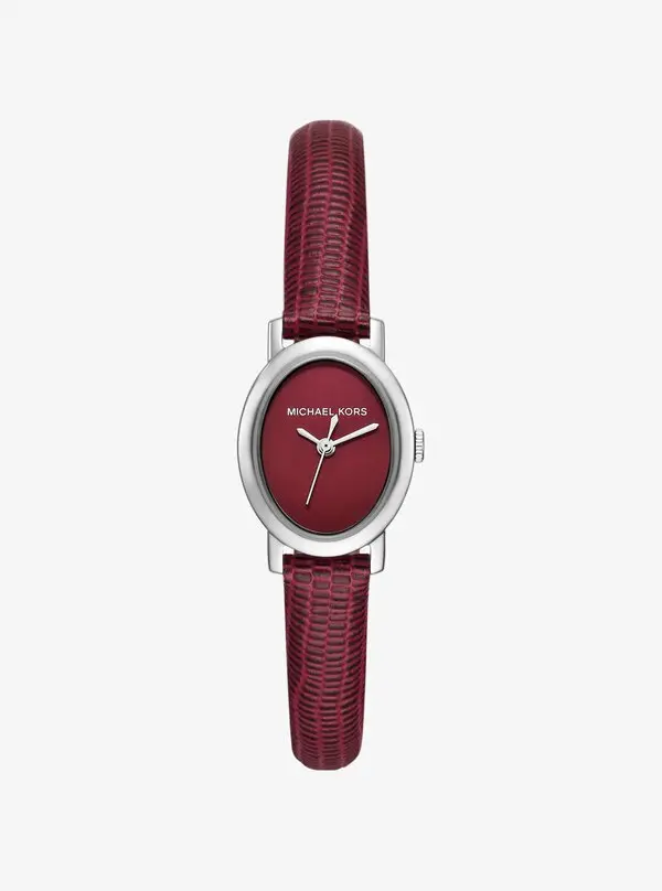 Michael Kors Petite Maude Silver-tone And Lizard Embossed Leather Watch In By - Red