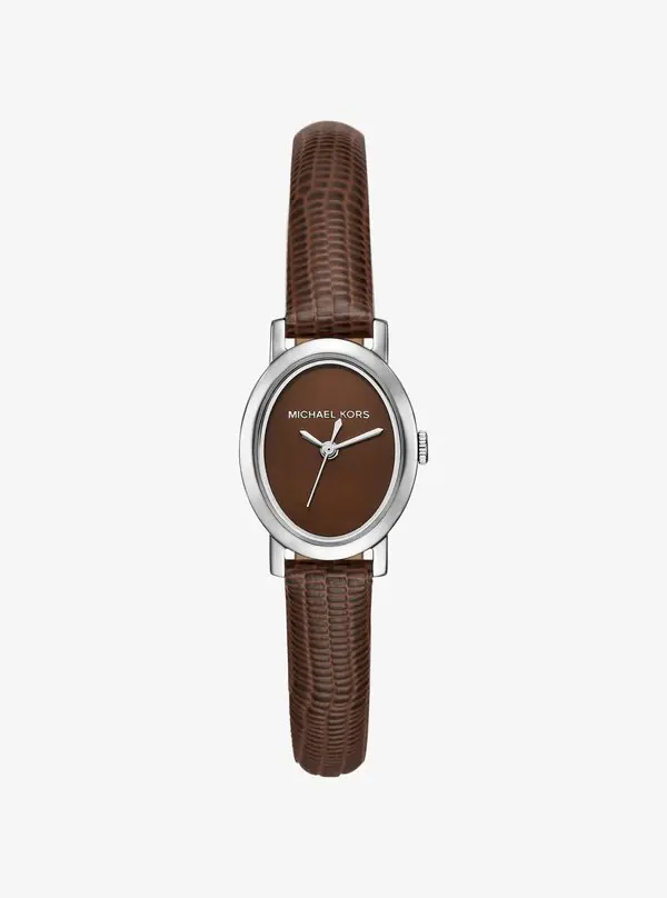 Michael Kors Petite Maude Silver-tone And Lizard Embossed Leather Watch In By - Brown