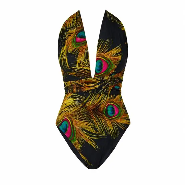 ROSIE BILLINGTON Black / Yellow Peacock Multi-way Swimsuit - Black/yellow