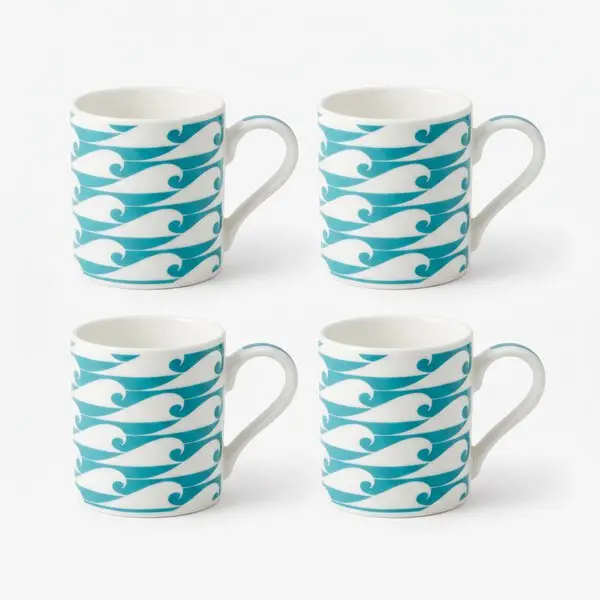 THE CORNISH SURFER White / Blue Cornish Fine Bone China Espresso Mugs