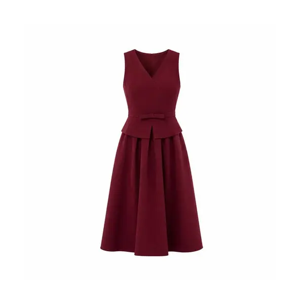 GIRL IN MIND Pearl Bow Detail Midi Dress Berry - Red