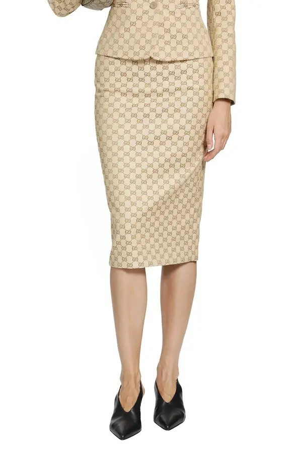 Gucci Fine Silk Faille Midi Skirt - Beige