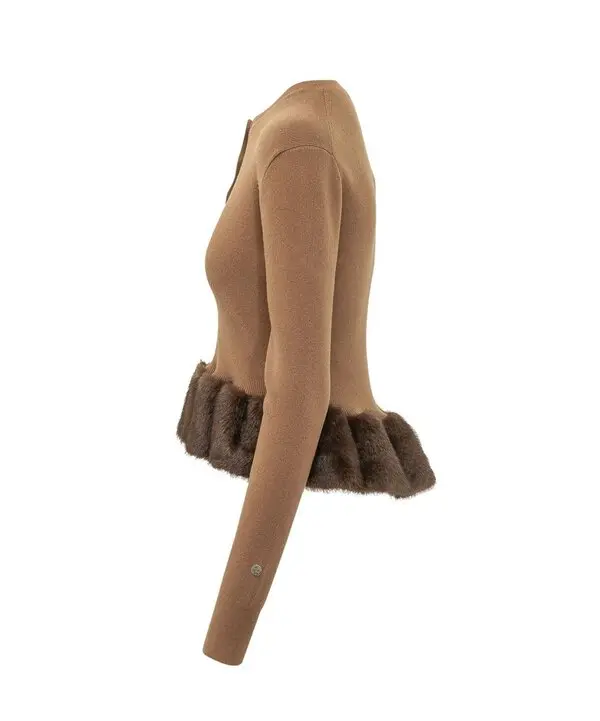 Stella McCartney Faux Fur Trim Peplum Knitted Jumper - Brown