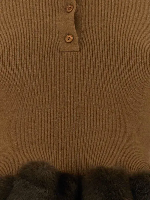 Stella McCartney Faux Fur Trim Peplum Knitted Jumper - Brown