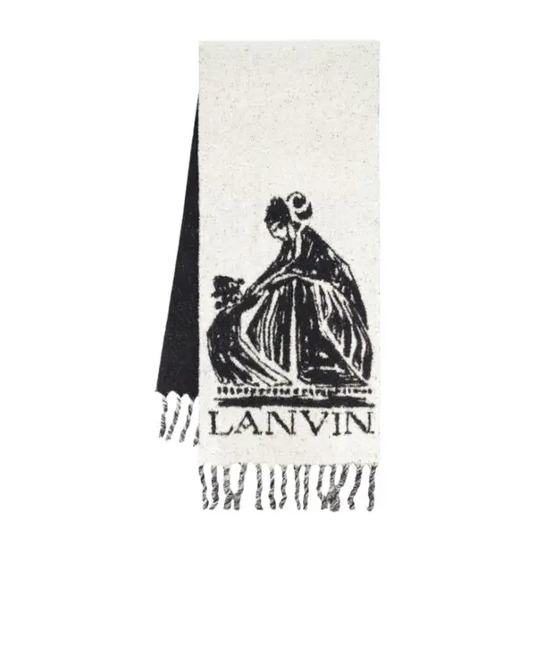 LANVIN Logo-print Fringed Scarf - White