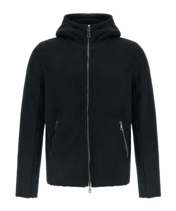 GIORGIO BRATO Velour Leather Hoodie - Black