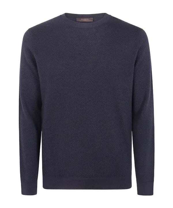 ZANONE Round Neck Slim Fit Sweater - Blue