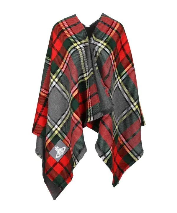 VIVIENNE WESTWOOD Checked Frayed-edge Poncho