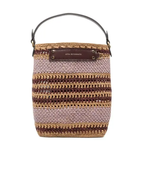 ANYA HINDMARCH Woven-stripe Logo Plaque Bucket Bag - Purple