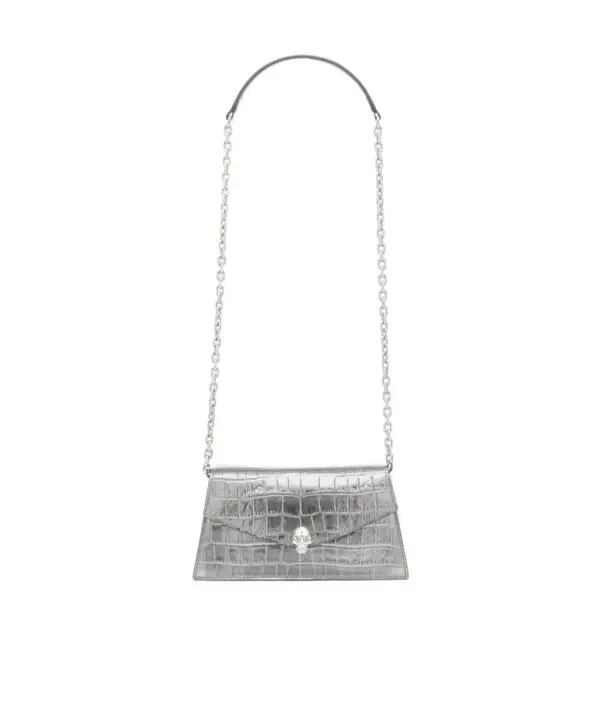 Alexander McQueen Mini Skull Croc-effect Shoulder Bag - Dark Silver