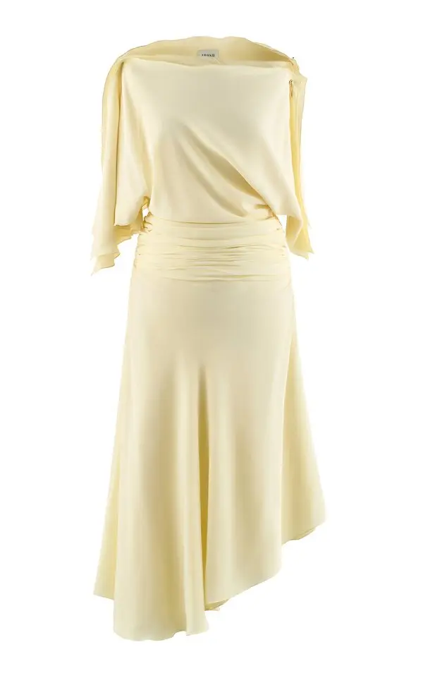 Arakii Asymmetric Flowy Silk Midi Dress - Yellow
