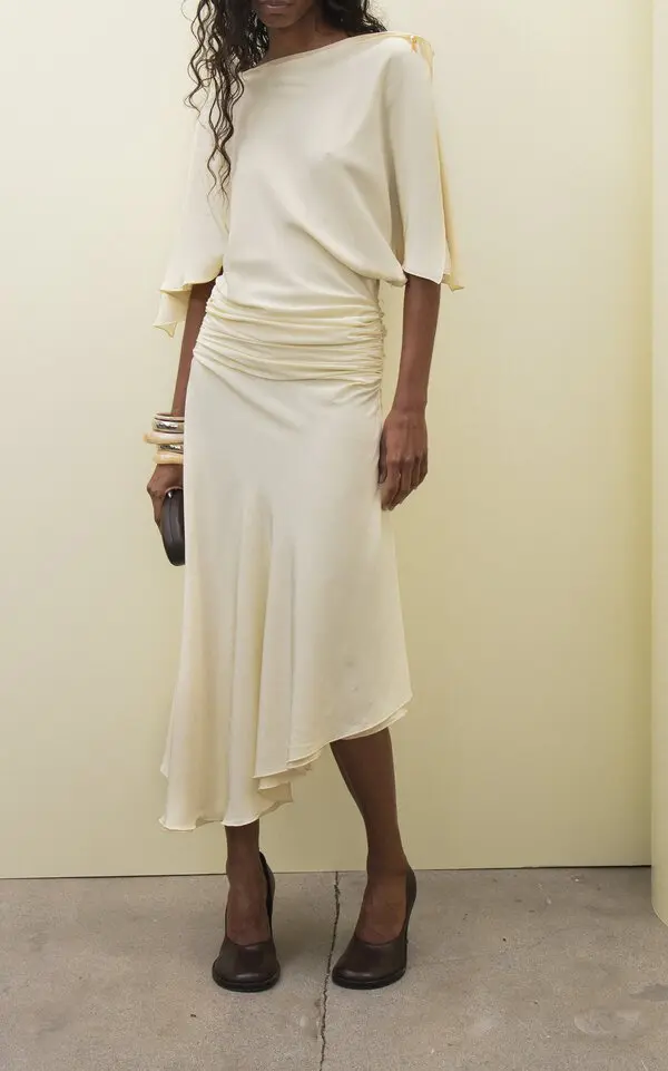 Arakii Asymmetric Flowy Silk Midi Dress