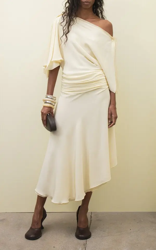 Arakii Asymmetric Flowy Silk Midi Dress