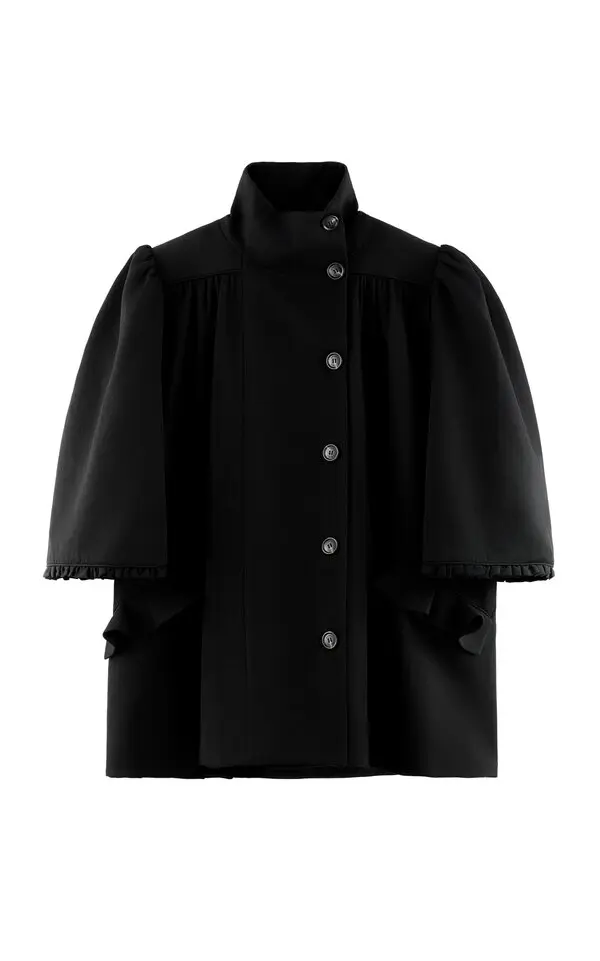 Arakii Pleated Frill Wool Trench Coat