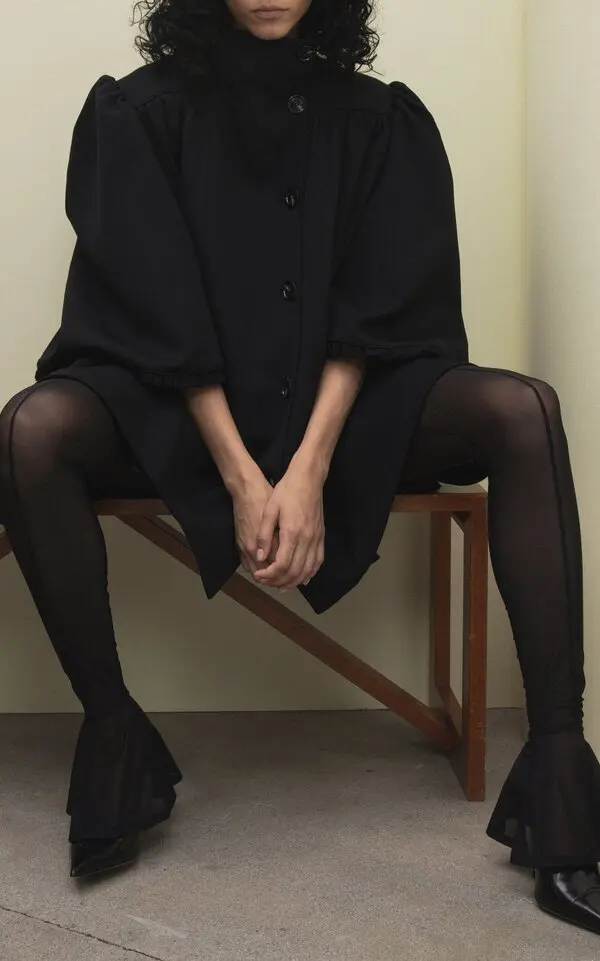 Arakii Pleated Frill Wool Trench Coat