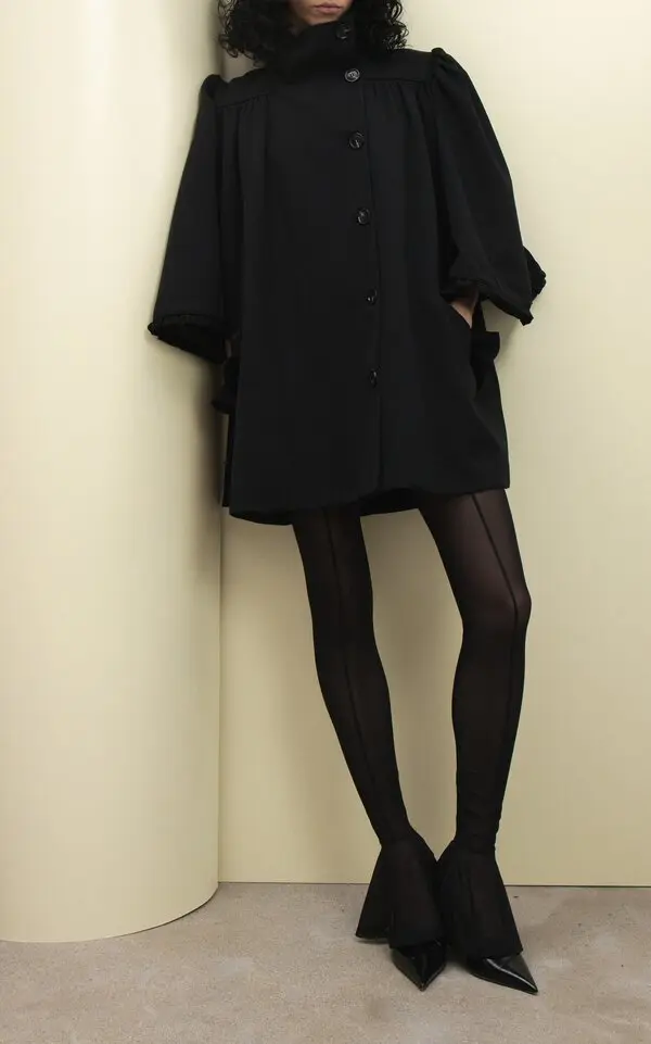 Arakii Pleated Frill Wool Trench Coat