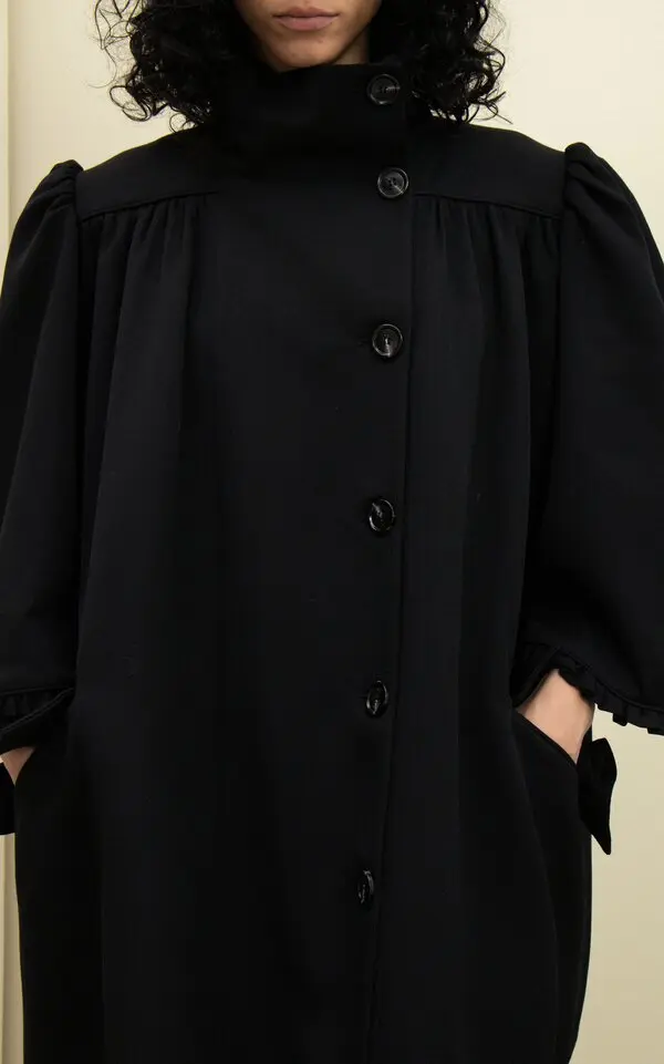 Arakii Pleated Frill Wool Trench Coat